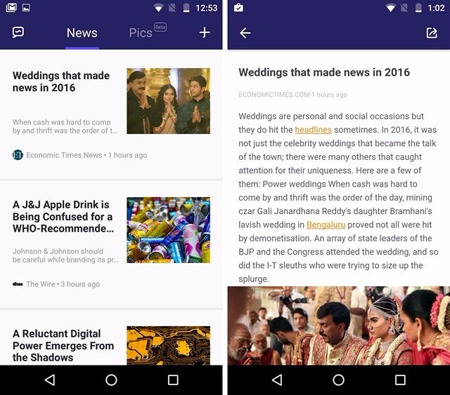 One - Read Anything App for Android: Different News Sources in one app