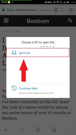 How to Use Microsoft Edge Continue on PC feature on Android | Beebom