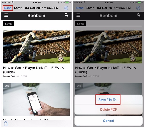 How to Save Webpages as PDF in iOS 11 | Beebom