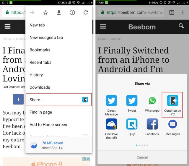 How to Use Microsoft Edge Continue on PC feature on Android | Beebom
