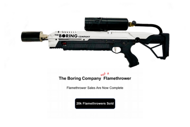 The Boring Company Flamethrower Rebranded to "Not a Flamethrower"