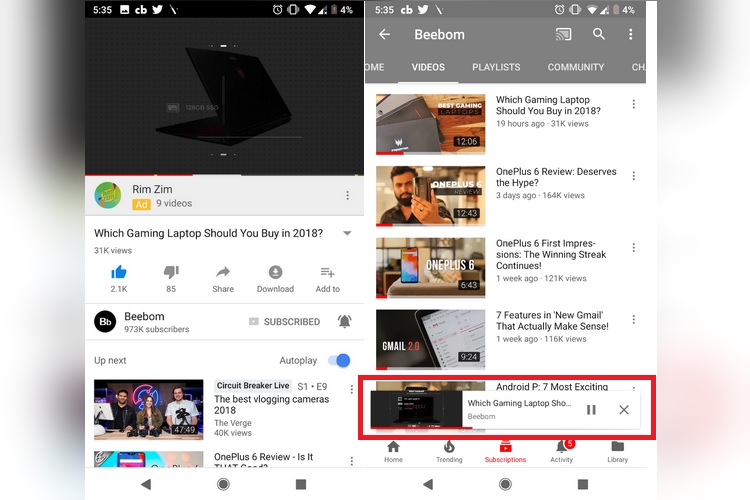 YouTube's New UI Trick is a Mini Player Bar for Collapsed Video Playback