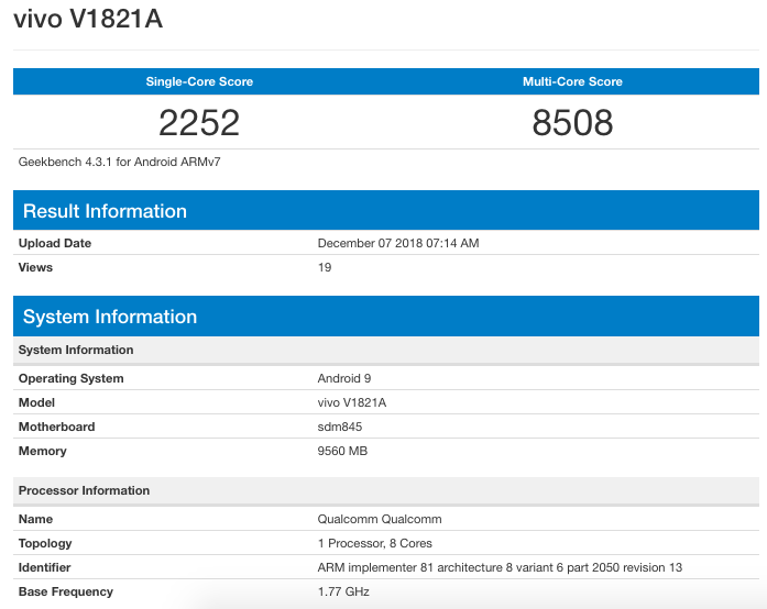 Vivo NEX 2 on Geekbench With Snapdragon 845, 10GB RAM | Beebom