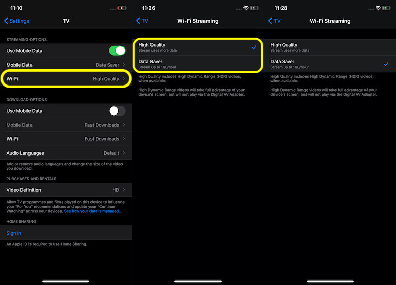 How to Use Data Saver to Stream Low Quality Apple TV Shows on iPhone ...