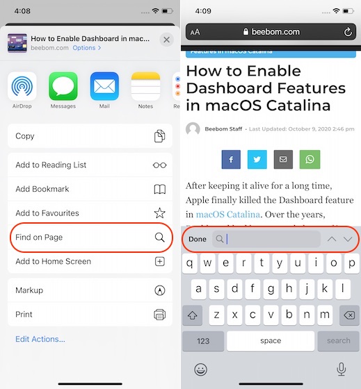 How to Perform Text Search on Webpages on iPhone and iPad | Beebom