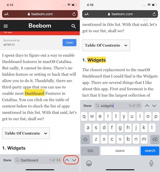 How to Perform Text Search on Webpages on iPhone and iPad | Beebom