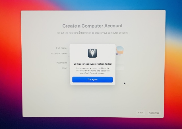 How To Fix Computer Account Creation Failed Error In M1 Mac Beebom