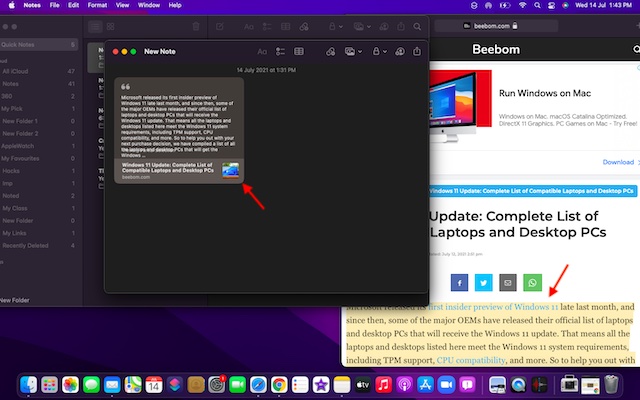 How to Use Quick Note in macOS Monterey on Mac | Beebom