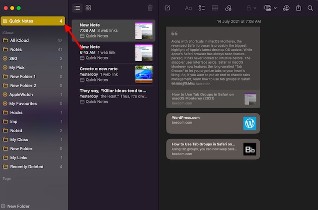 How to Use Quick Note in macOS Monterey on Mac | Beebom