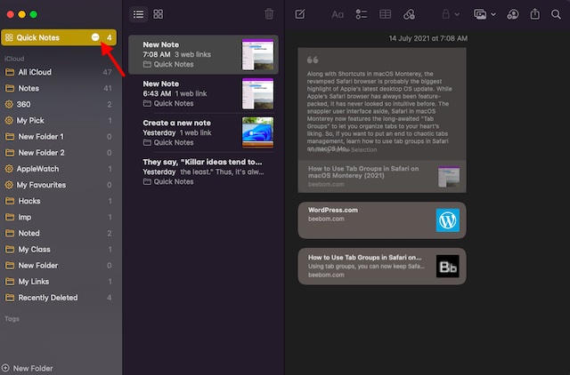 How to Use Quick Note in macOS Monterey on Mac | Beebom