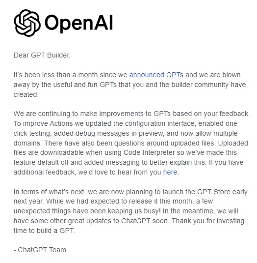 OpenAI's GPT Store Delayed till Early 2024 | Beebom