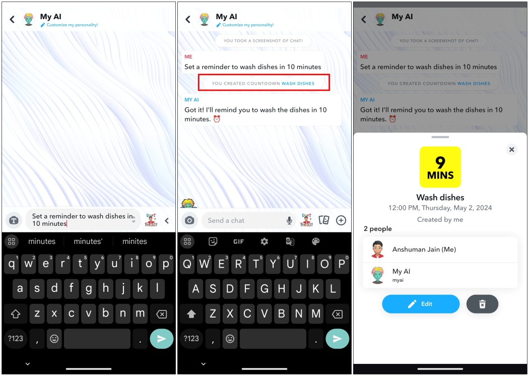 Snapchat My AI Chatbot Can Now Set Reminders and Countdowns | Beebom